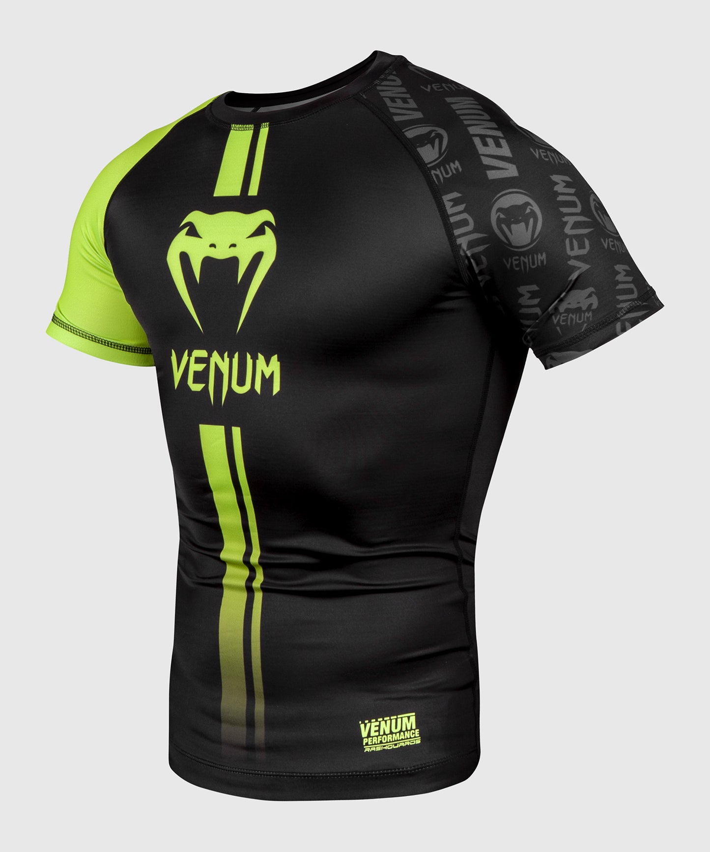 Venum Logos Rashguard - Korte mouwen - Zwart/Neongeel - Venum Nederland